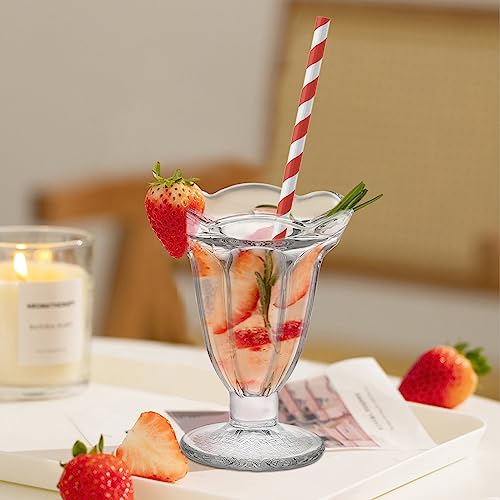 BSTKEY 6PCS Set 7 Oz Glass Dessert Bowls/Cups, Cute Footed Dessert Bowls for Ice Cream Sundae Trifle Fruit Pudding Snack Salad Milkshakes Condiment Cocktail Drinks Party