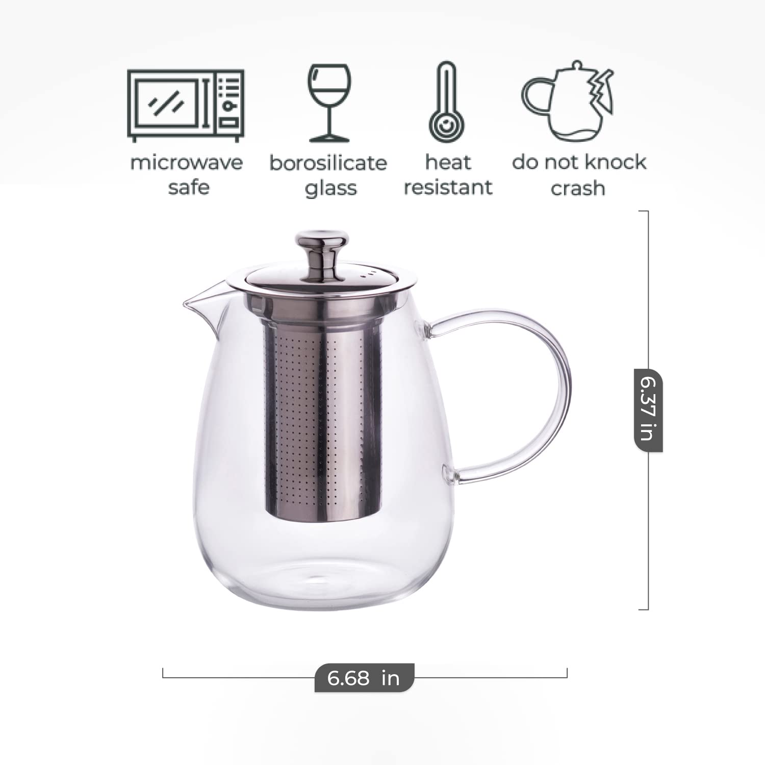 Aserson 1000 ml/33 oz Glass Teapot, Heat Resistant, Stainless Steel Infuser, Handmade, Leaf Tea Brewer, Borosilicate Glass, Stovetop Teapot and Microwave Safe
