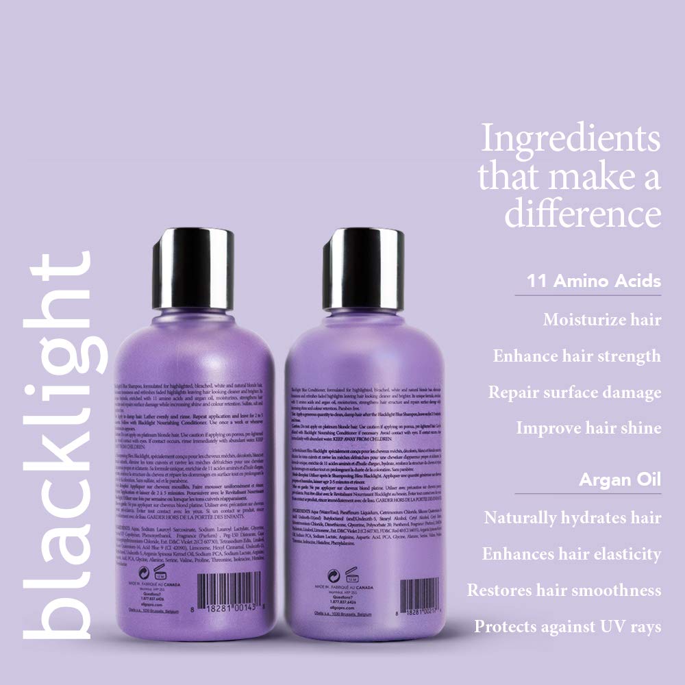 Oligo Professionnel - Blacklight Blue Shampoo & Conditioner for blondes - Sulfate-Free - Vegan - Eliminate brassy tones - Refresh Faded Highlights - Argan oil - Hydrating Formula - 8.5oz DUO BUNDLE