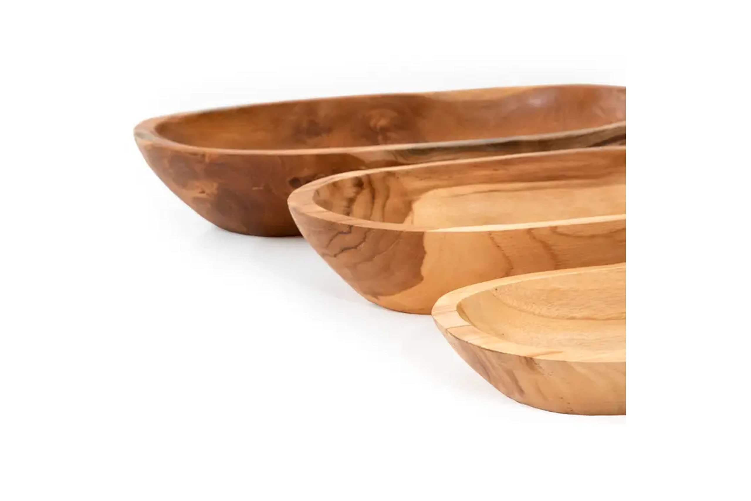 ANDALUCA Teak Wood Decorative Oval Wood Dough Bowls (Set)