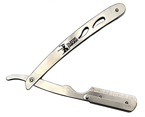 Classic Samurai CS-102 Stainless Steel Professional Barber Straight Edge Razor with 100 Count Single Edge Razor Blades