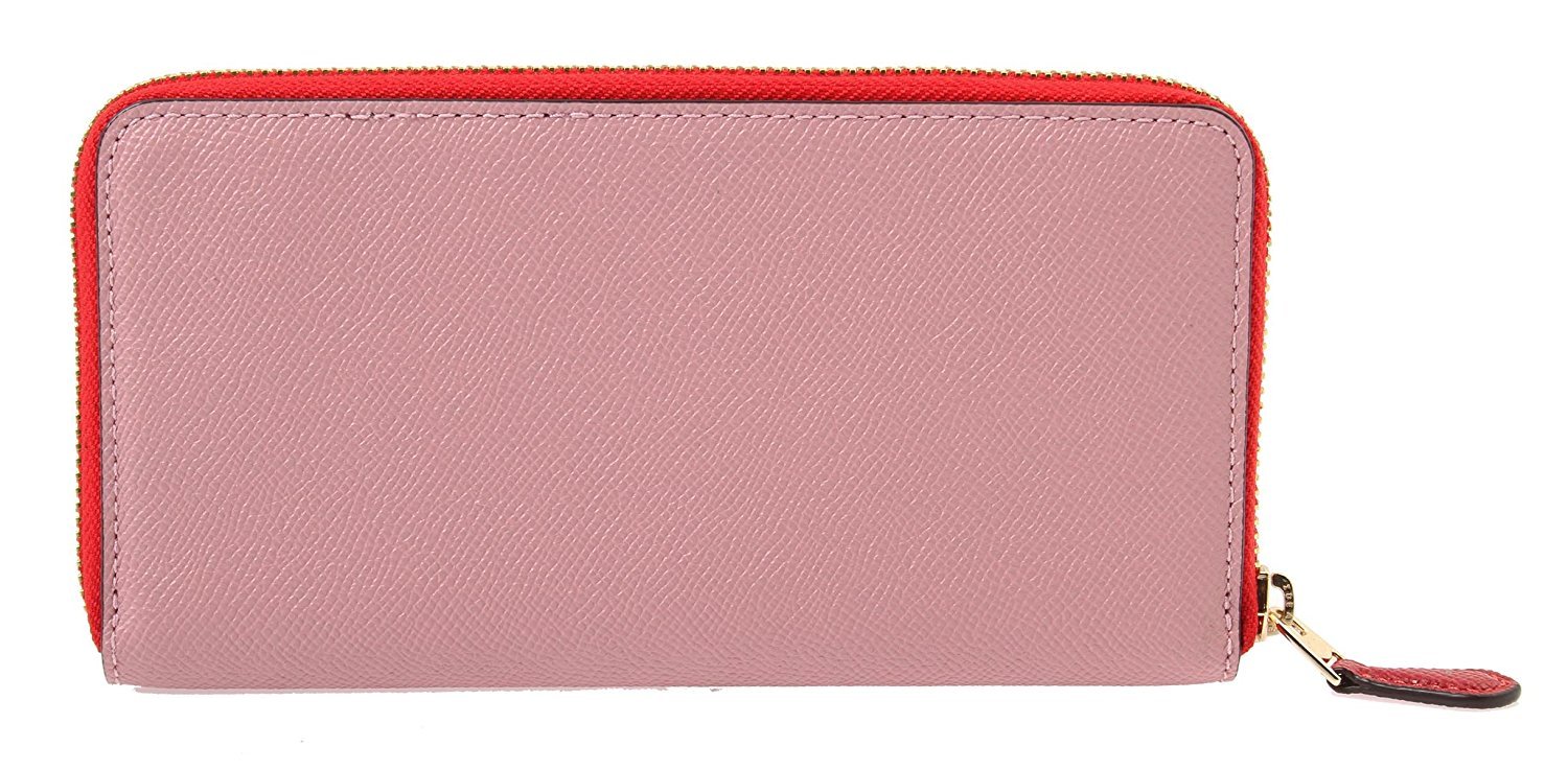 Coach Accordion Zip Wallet in Geometric ColorBlock, F57605 (Strawberry/Oxblood Multi)