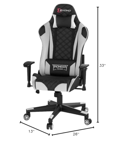 Devoko Gaming Chair Racing Style High Back Computer Chair with Adjustable Armrests Ergonomic Office Chair Executive Swivel Task Chair with Headrest and Lumbar Support (White)