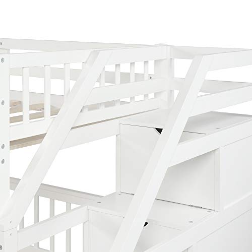 DEYOBED Twin Over Full Wooden Bunk Bed and Convertible Loft Bed with Storage Staircases - Ideal for Kids and Teens, Maximizing Space and Comfort