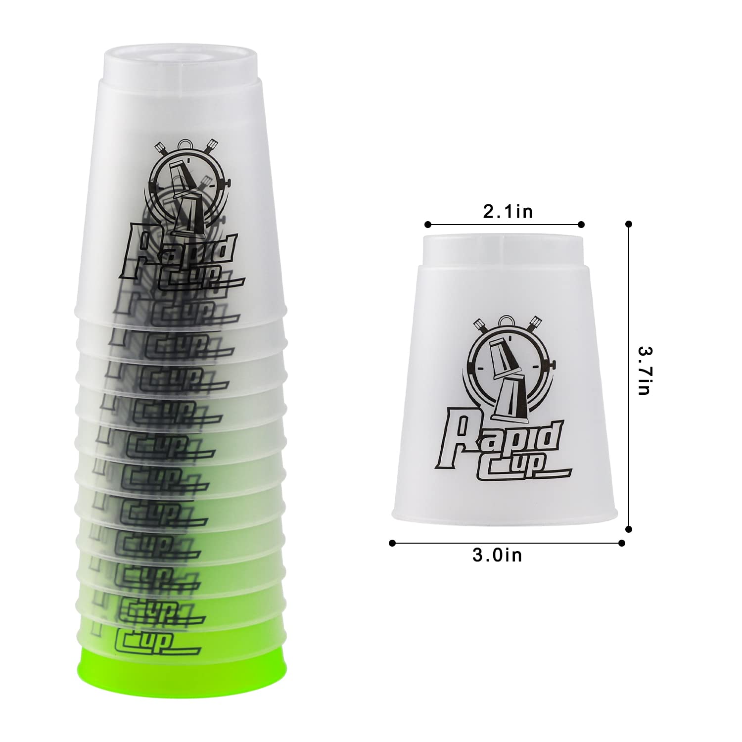 DEWEL Stacking Cup Game with 15 Stack Ways, 12pcs Cup Stacking Set, Sport Stacking Cups with BPA-Free Material, Classic Family Game, Great Gift Idea for Stack Games Lover. (11 White&1 Green)