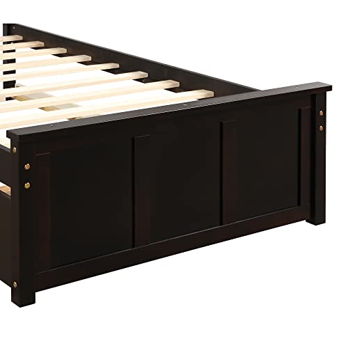 CITYLIGHT Twin Bed Frame with Trundle, Twin Trundle Bed with Headboard, Wood Twin Platform Bed for Kids,Girls,Boys or Guest Room,No Box Spring Needed,Espresso