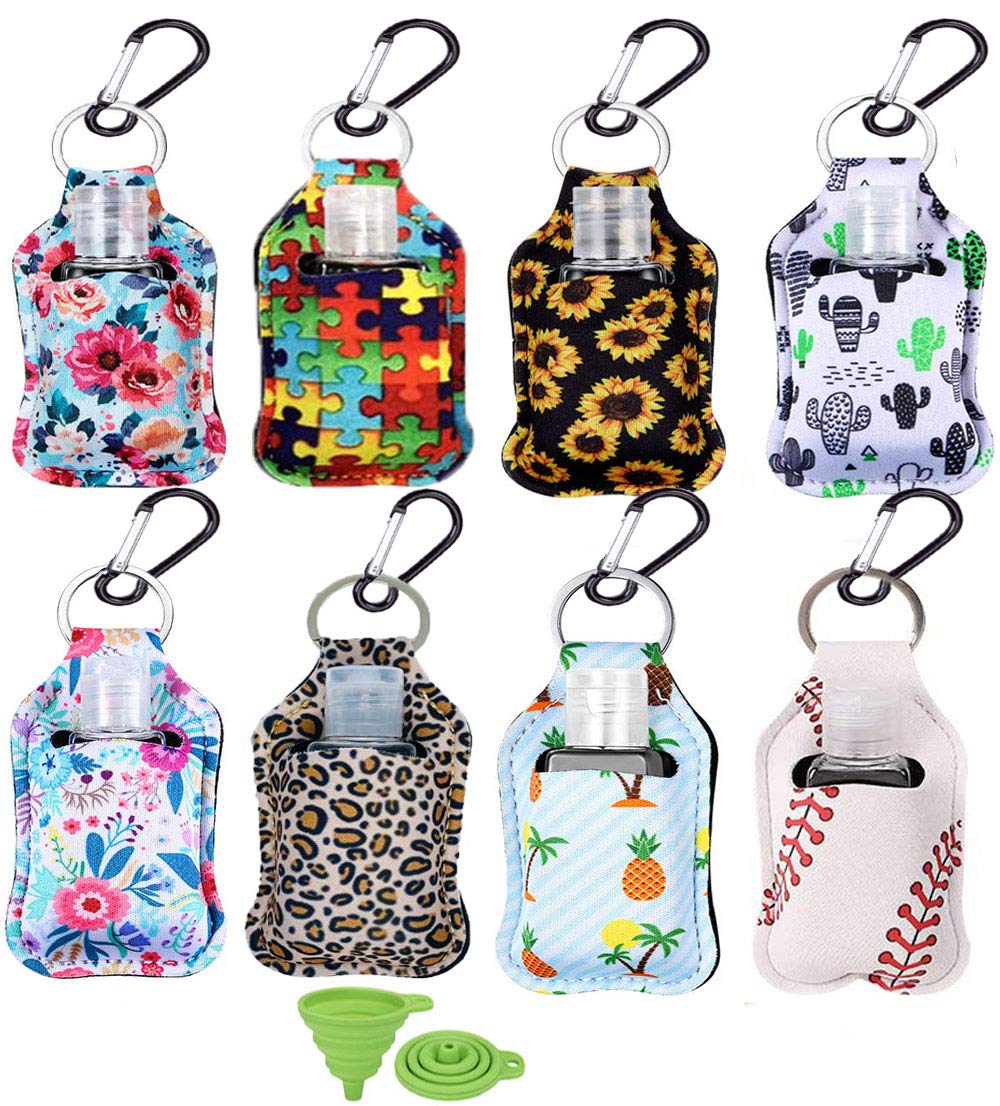 8 Pack Travel Bottles with Keychain Holder 1oz Portable Empty Keychain Bottle with Flip Hand Sanitizer Bottles Refillable Containers for Soap, Lotion, and Liquids - Kids Men Women Portable Using