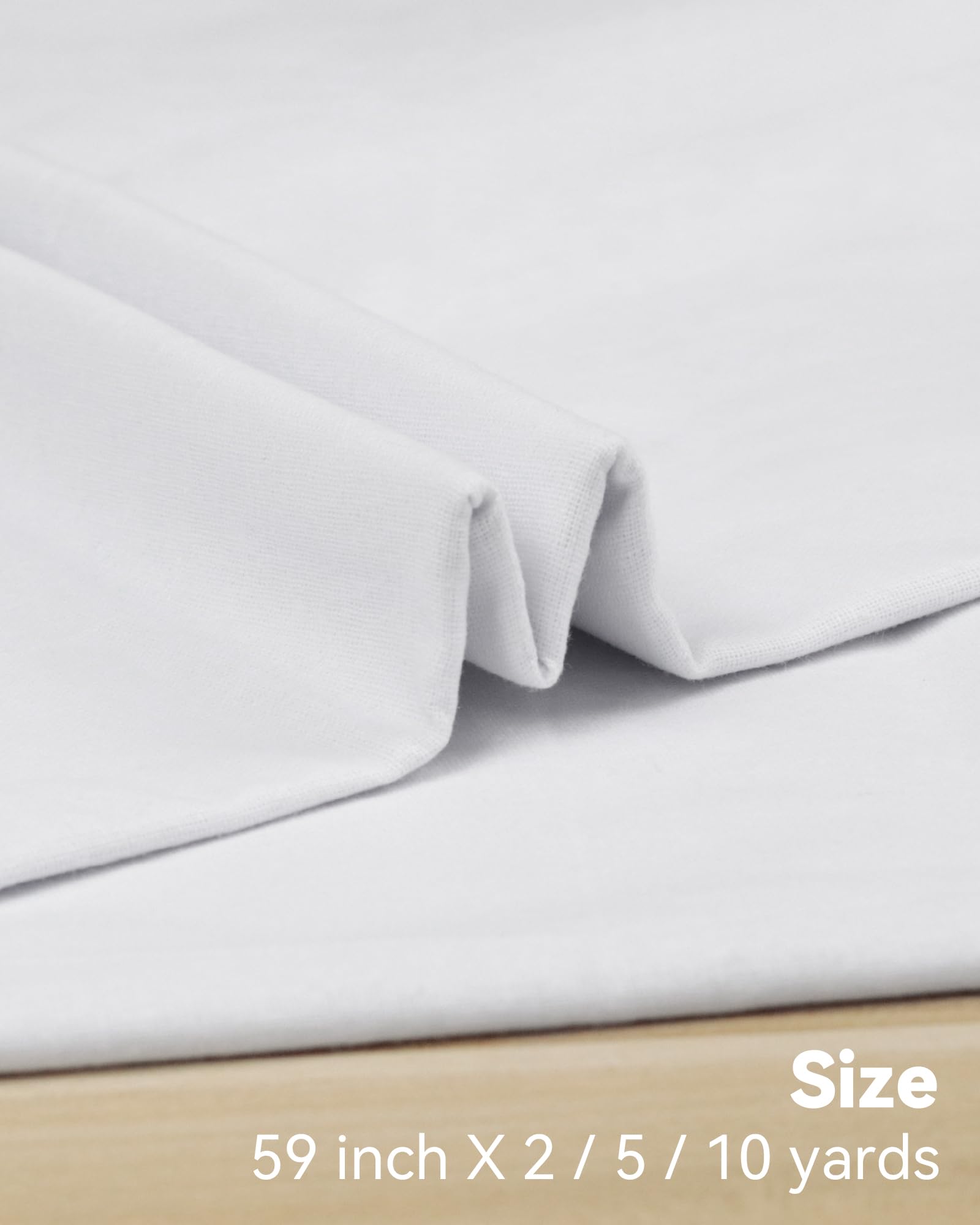 HOTGODEN Light Weight 100% Cotton Muslin Fabric: 59 inch x 2,5,10 Yards Bleached Muslin Linen Fabric Material for Sewing Material Apparel Cloth