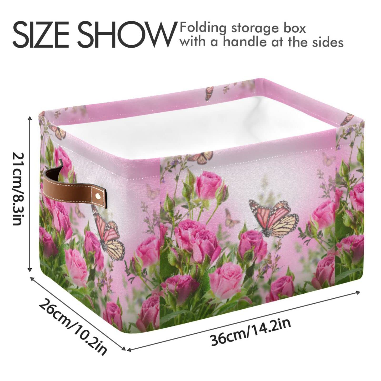 ALAZA Pink Rose Floral Butterfly Foldable Storage Box Storage Basket Organizer Bins with Handles for Shelf Closet Living Room Bedroom Home Office 1 Pack