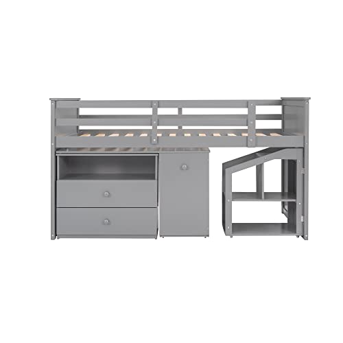 DEYOBED Twin Size Wooden Loft Bed Frame with Ladder - Suitable for Kids, Teens, and Adults, Maximizing Space and Comfort in Bedrooms