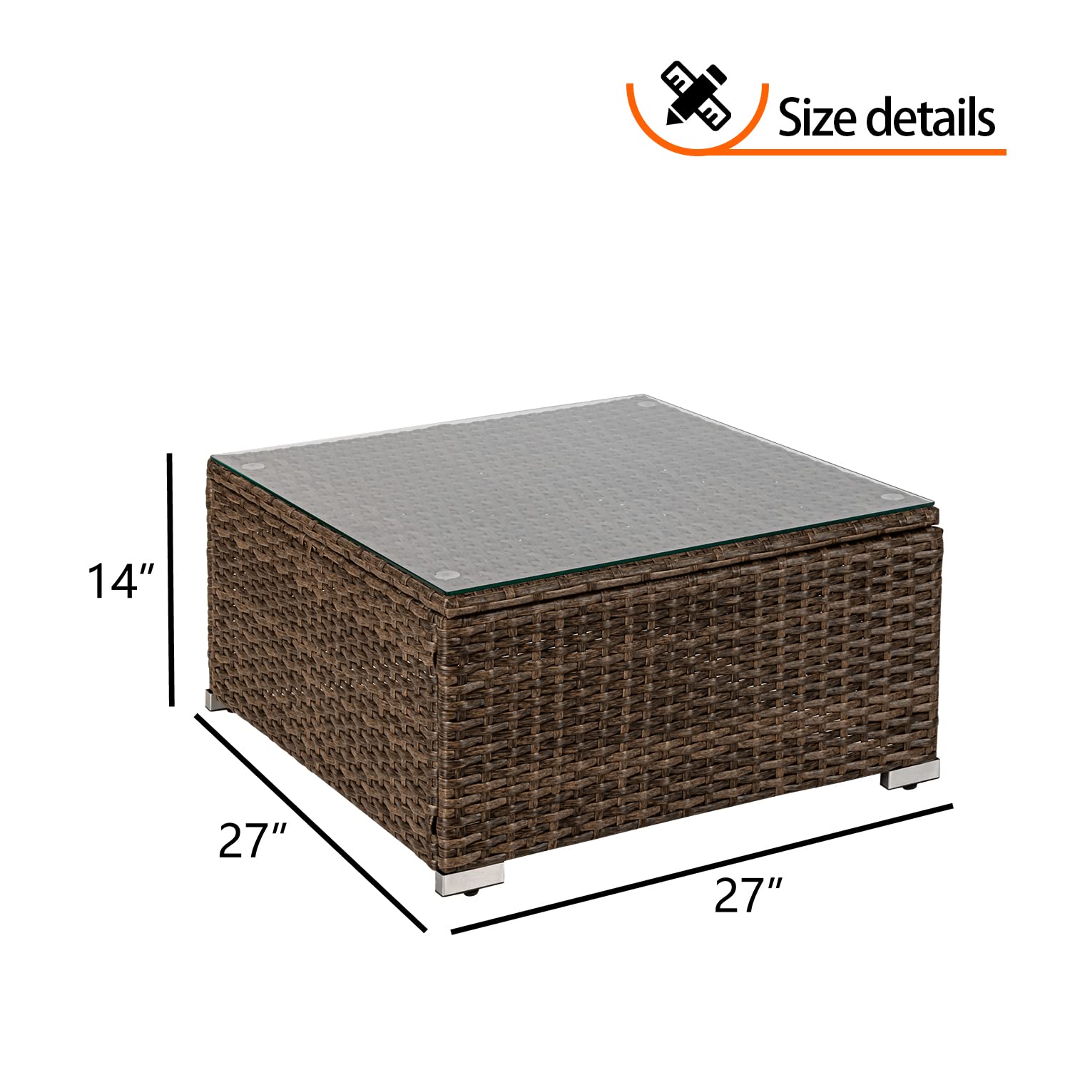 HOMPUS Outdoor Patio Furniture Brown Wicker Coffee Table for Sectional Sofa