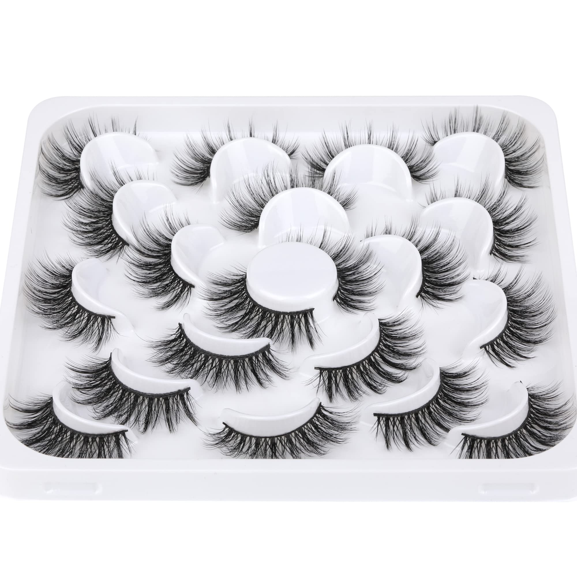 ALICROWN Fluffy Mink Lashes, Faux Eyelashes 3D Volume Lashes Pack Handmade Dramatic Thick Crossed Fake Eyelashes Soft Reusable 10 Pairs