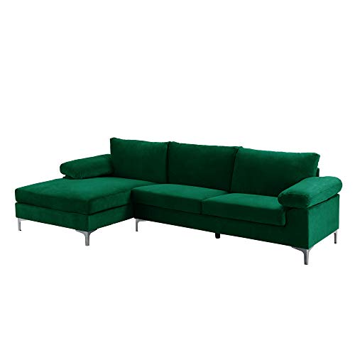 Casa Andrea Milano llc Modern Large Velvet Fabric Sectional Sofa L Shape Couch with Extra Wide Chaise Lounge