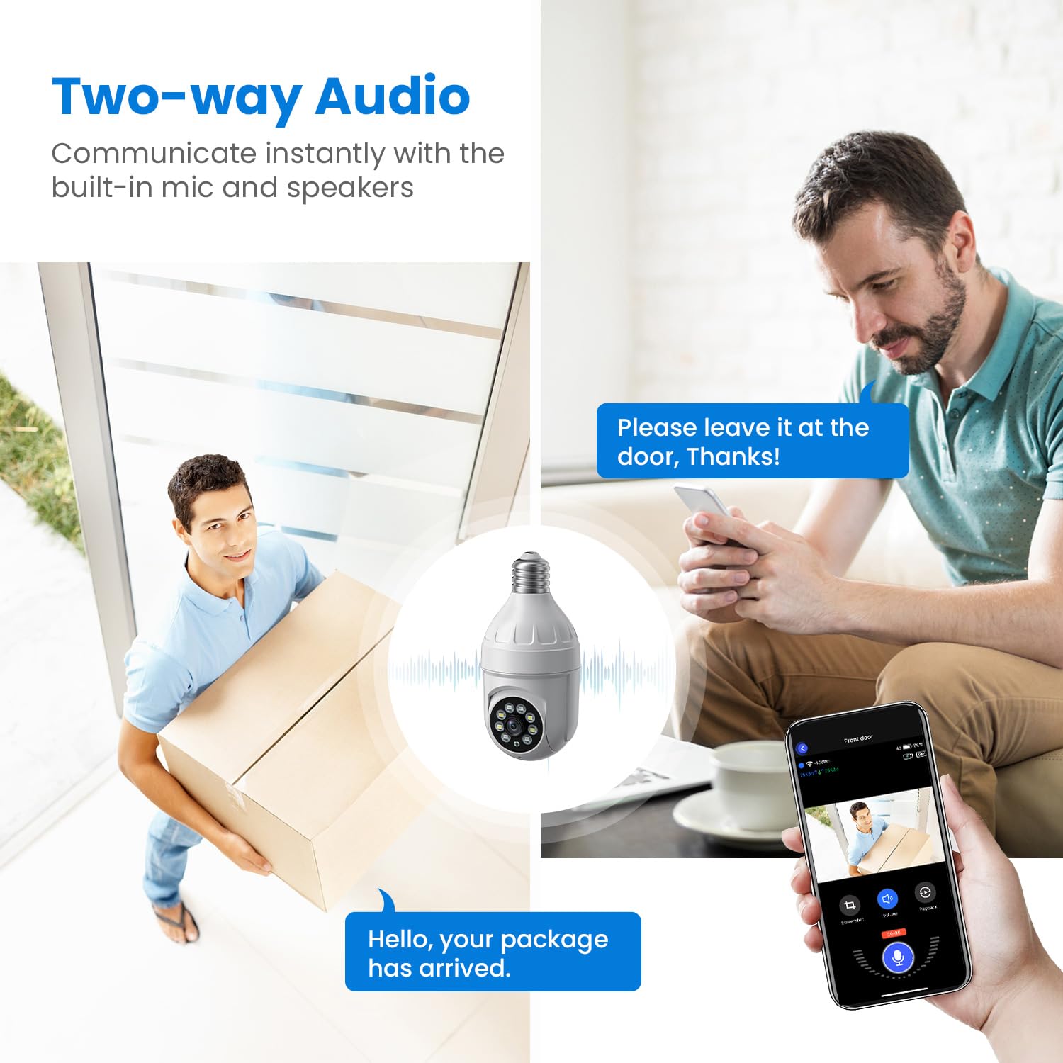 ALPHAPEACH 1080P Smart Light Bulb Home Security Camera Outdoor, Color Night Vision, AI Human Detection, 2-Way Audio, Cloud Storage, 355-degree Rotation, Indoor Surveillance, 2.4GHz WiFi