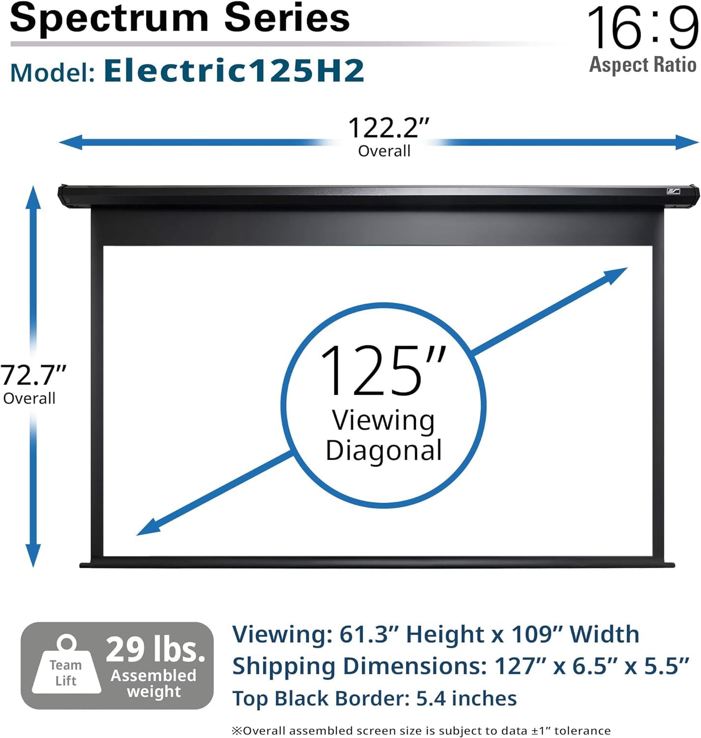 Elite Screens 125-INCH Spectrum RC1, Motorized Electric Projector Screen Home Theater 8K/4K Ultra HD Ready Projection, ELECTRIC125H2