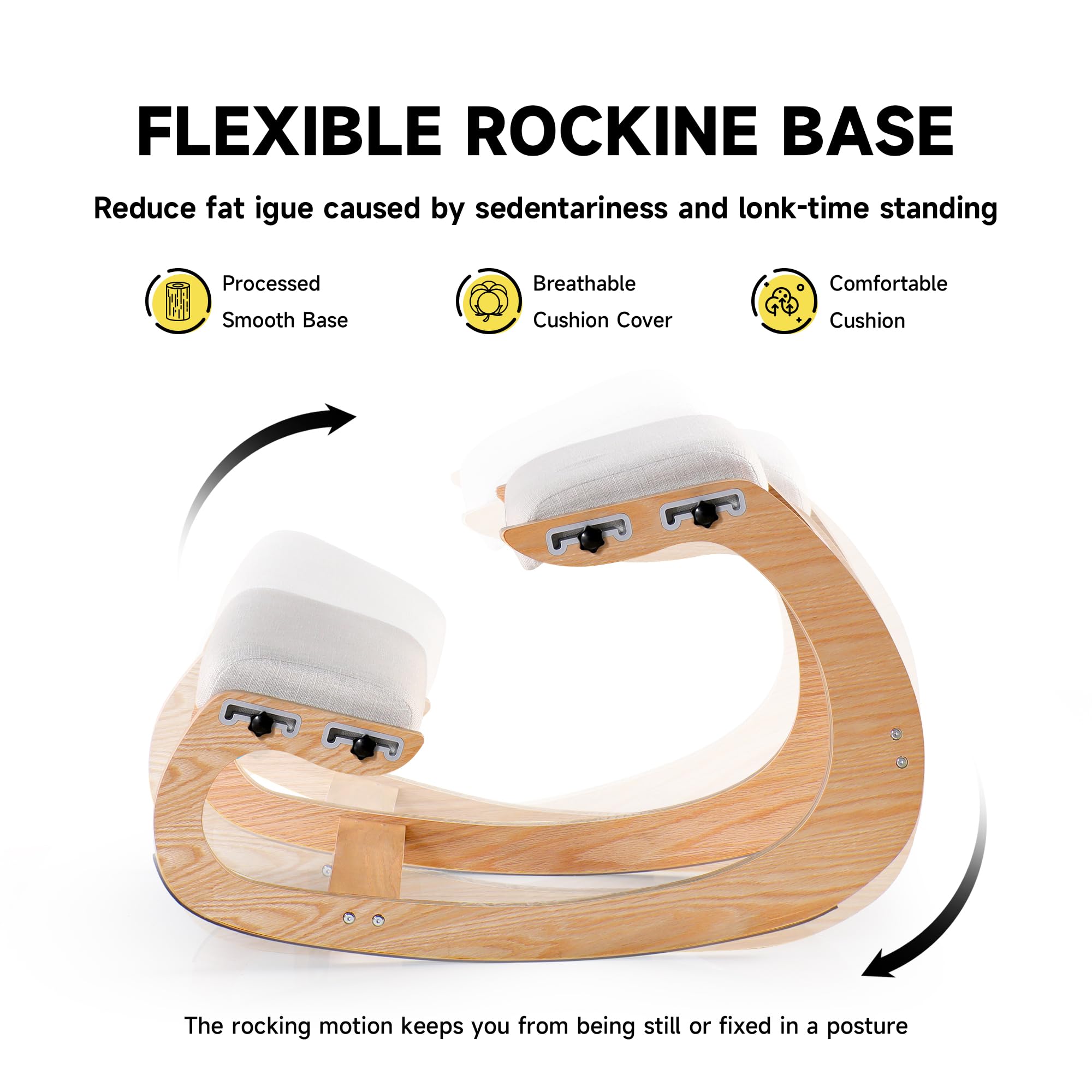 Adjustable Kneeling Chair, Wooden Ergonomic Rocking Chair - Improve Your Posture with an Angled Seat for Home,Office(White Oak)
