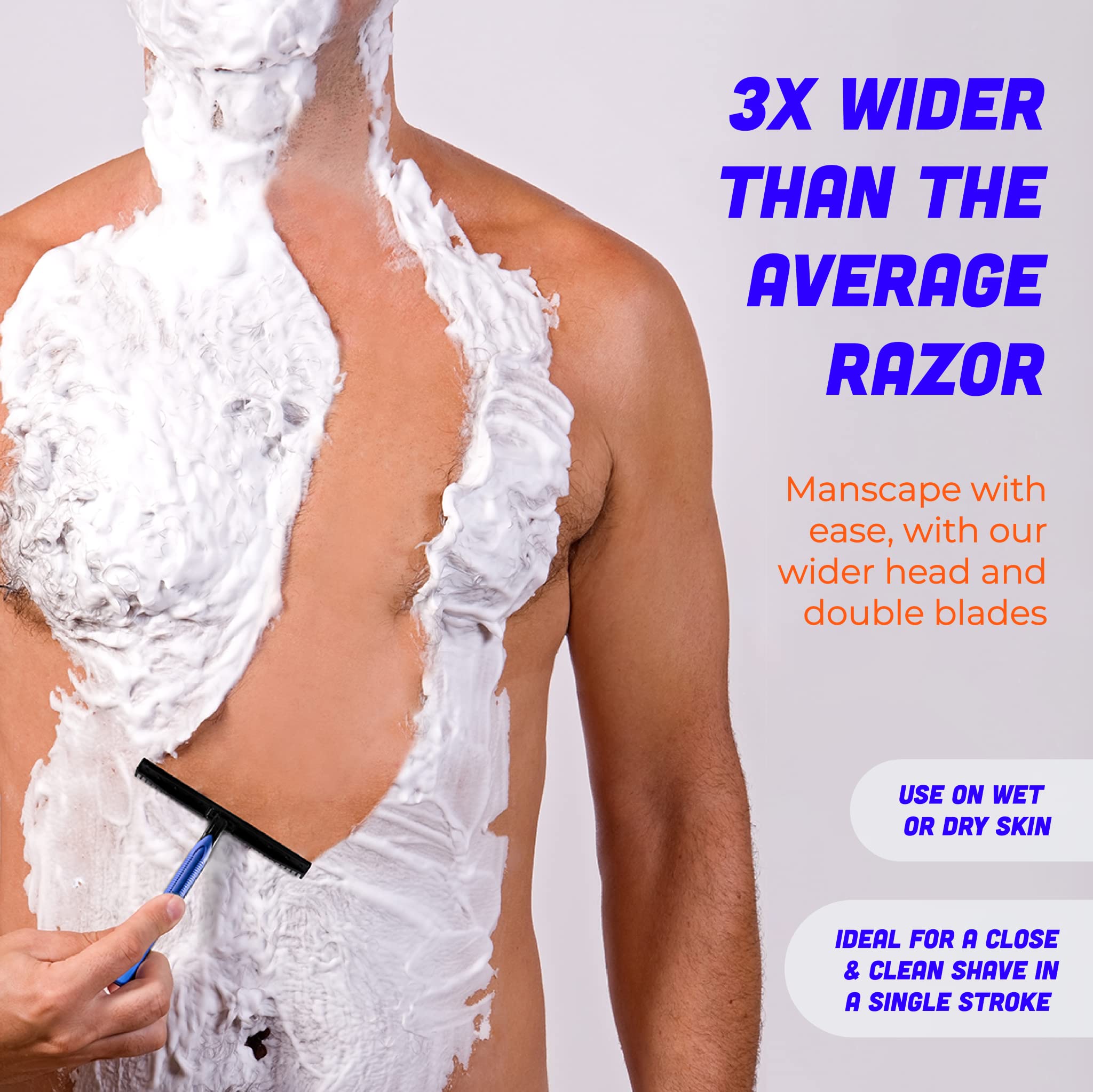 Razorba GOAT Wide Body Shaver for Men (6 PACK) Body Manscape Razors. 6 Wide Disposable Body Shavers. Skin Sensitive Back Shavers for Men. Shave Wet or Dry. Easy to Use Man Groomer