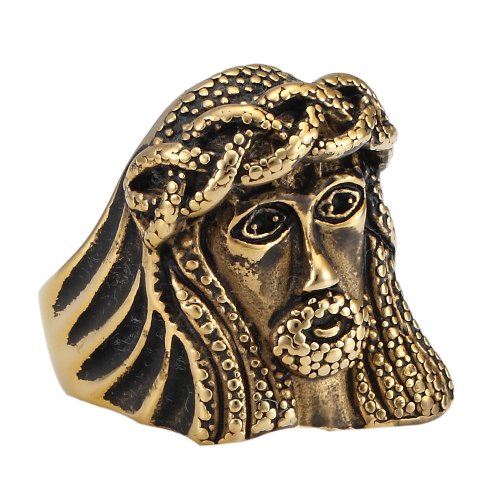 Ahley Retro Jesus Head Ring Hip Hop Stainless Steel Jesus Ring Women Men Silver Religious Jewelry (7)