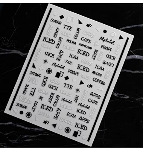 Black and White English Alphabet Nail Stickers Classic Simple Men's Nail Stickers Digital Self-Adhesive Nail Stickers for Nail DIY Decoration (1 Sheet)
