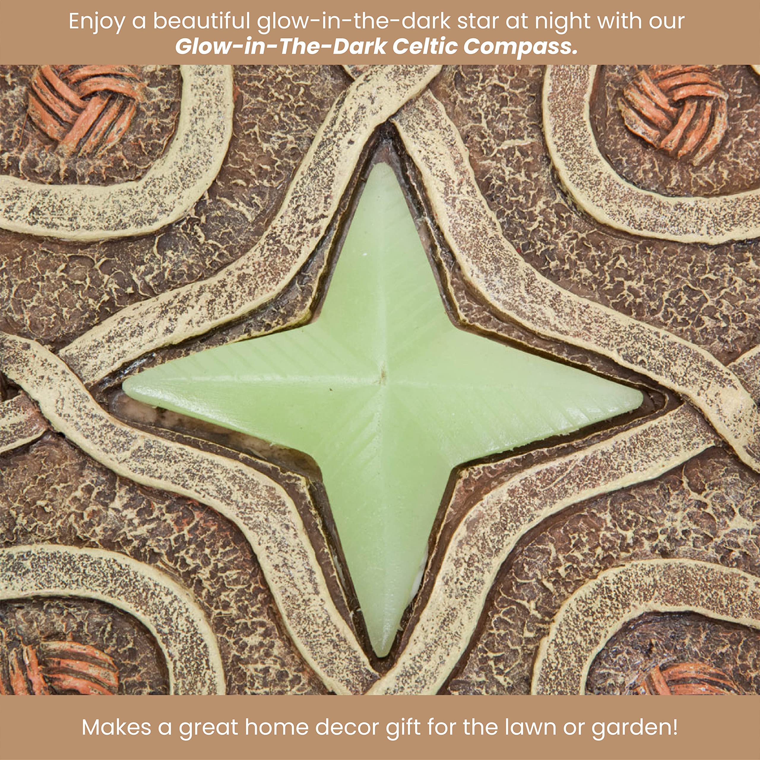 Bits and Pieces - 10β Glow-In-The-Dark Celtic Compass Decorative Stone - Yard Decoration β Beautiful Lawn/Garden Stone