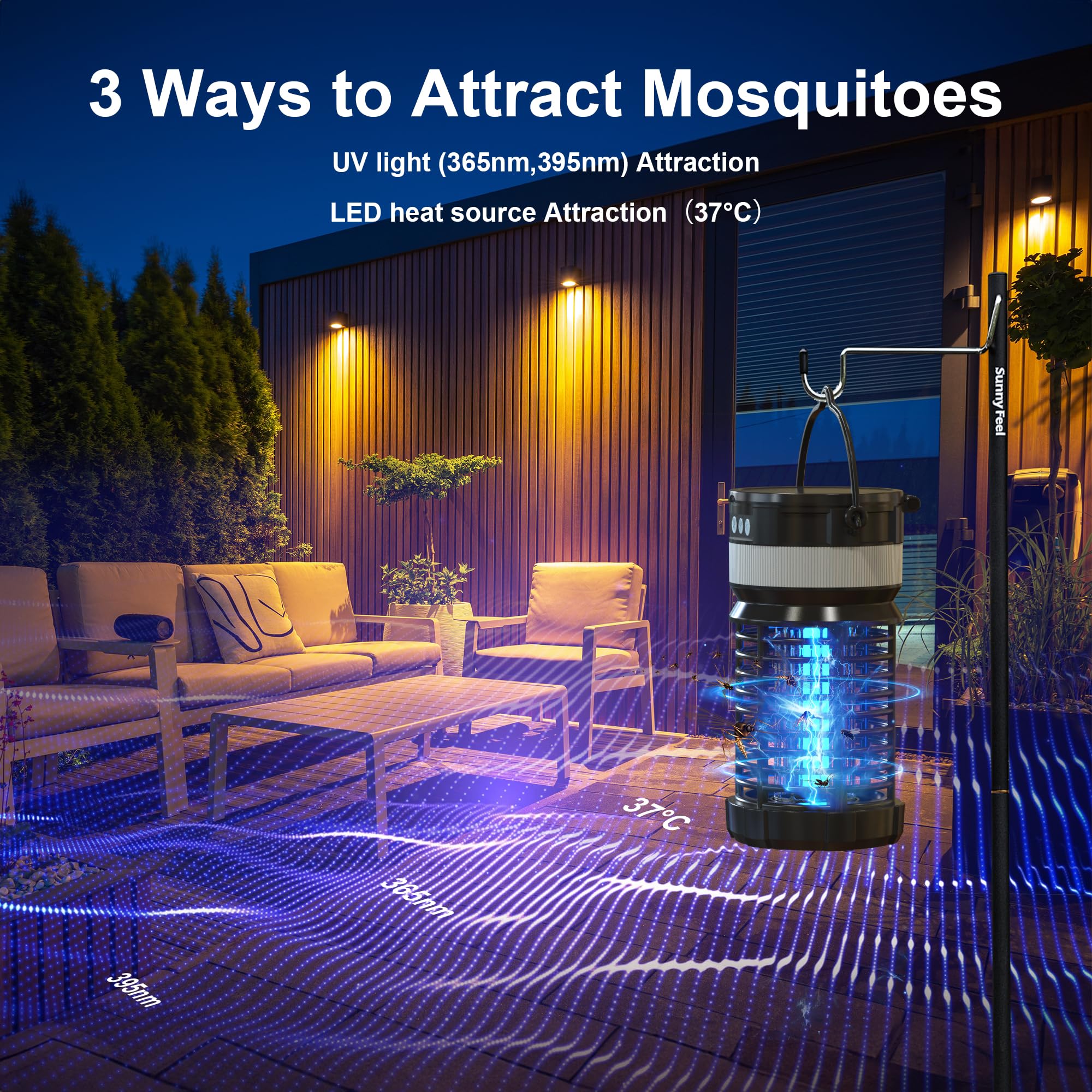 Solar Bug Zapper Outdoor, Mosquito Zapper, Electric Fly Zapper, Cordless & Rechargeable Mosquito Killer, Waterproof Fly Traps for Home Garden Patio Backyard Camping (1,Black2)