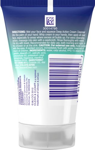 Clean & Clear Deep Action Cream Cleanser, Oil-Free, Travel Size 1 oz (28g) - Pack of 3