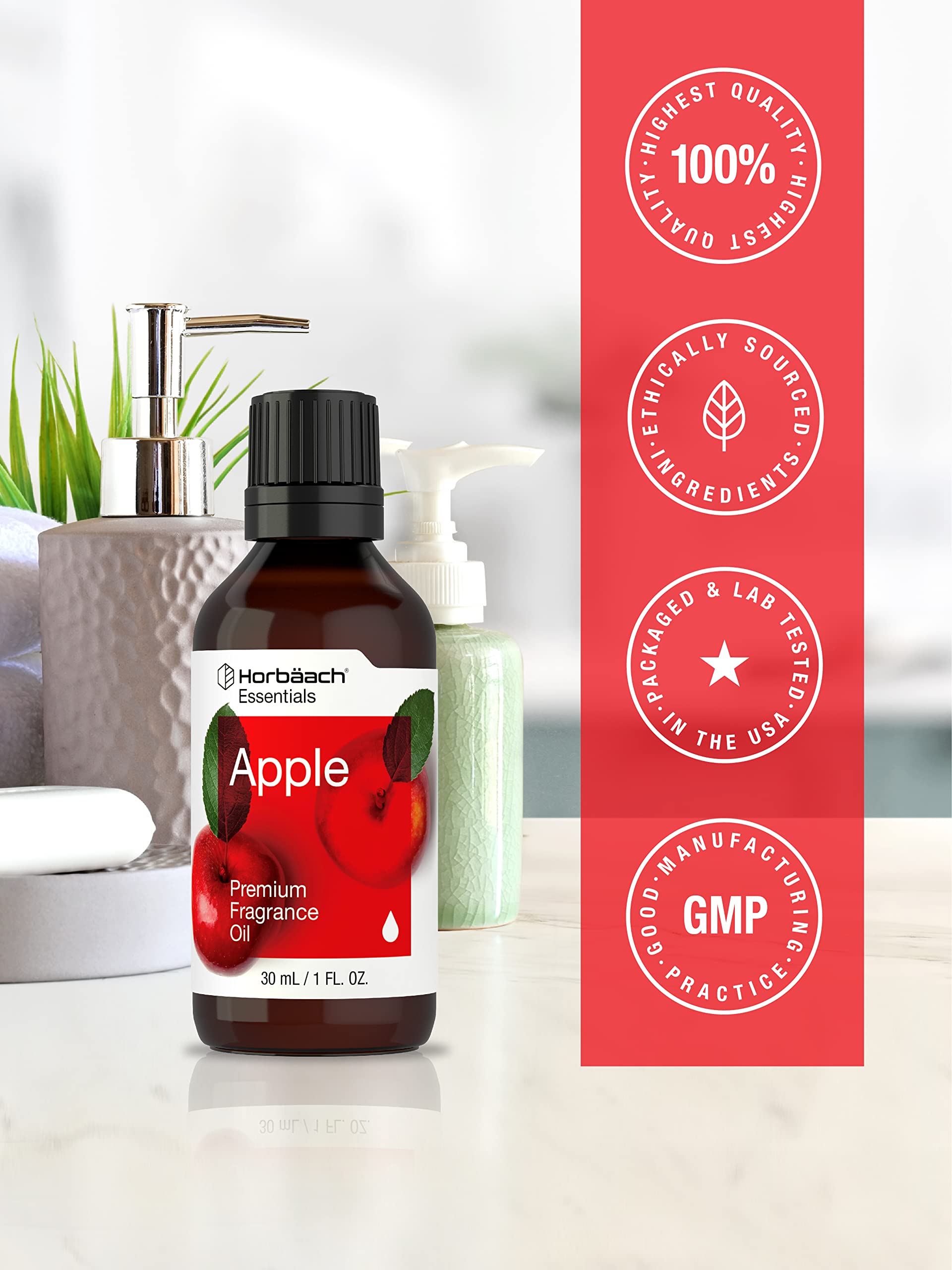 Horbäach Apple Fragrance Oil | 1 Fl Oz (30ml) | Premium Grade | for Diffusers, Candle and Soap Making, DIY Projects & More