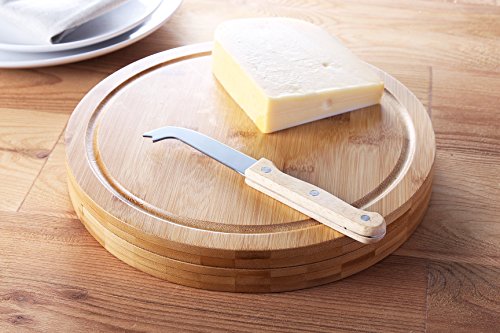 Juvale Cheese Board Set - Charcuterie Board and Cheese Tools, Cheese and Meat Board, Includes 1 Bamboo Cutting Board and 4 Piece Knife Tools, 10.2" x 10.2" x 1.5"