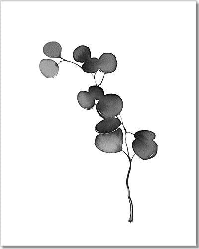 Black And White Wall Art - Eucalyptus Leaves - Botanical Art Prints - Minimalist Pictures - Set of 3-8x10 - Unframed