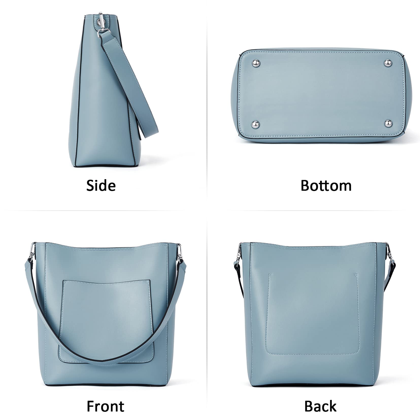BROMEN Hobo Bags for Women Leather Handbags Designer Shoulder Bucket Crossbody Purse Blue