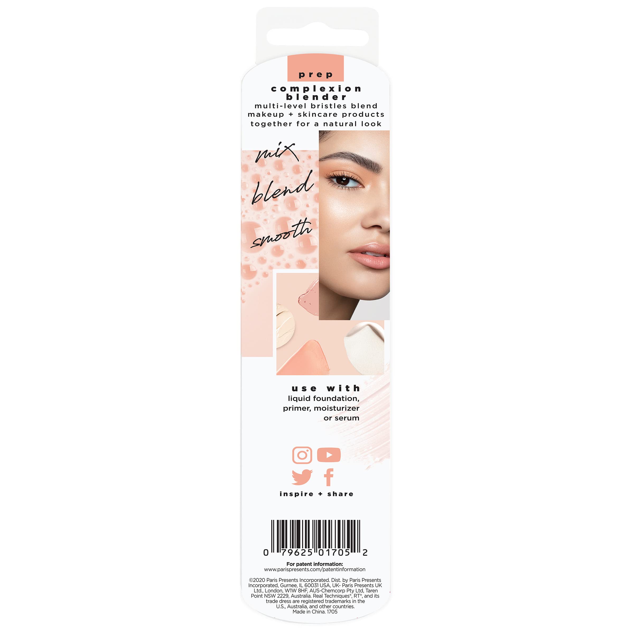 Real Techniques Complexion Blender Makeup Brush, Professional Foundation, Primer, & Moisturizer Face Brush, Uniquely-Cut Synthetic Bristles, Skincare & Makeup Tool, Vegan & Cruelty-Free, 1 Count