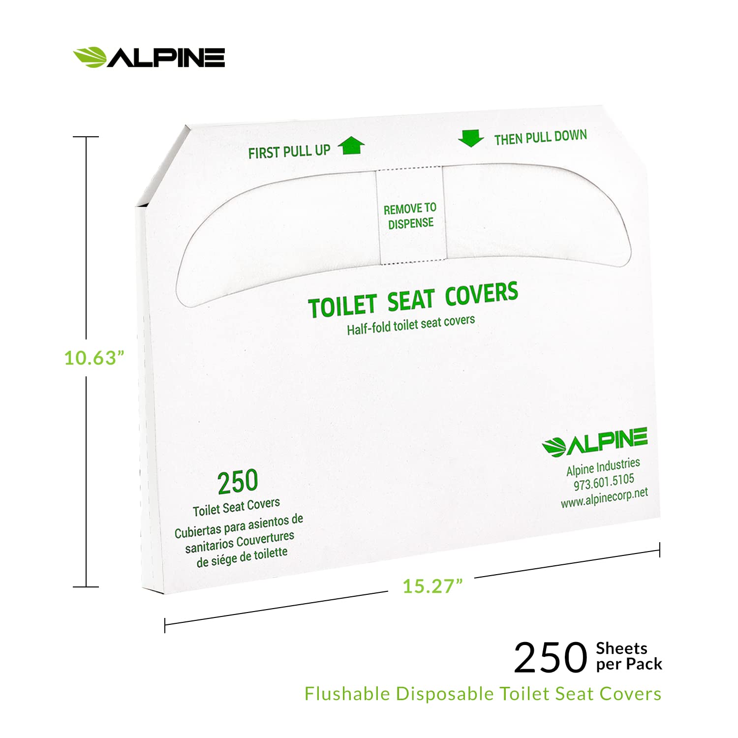 Alpine Industries 20 Packs of 250 Half-Fold Toilet Seat Covers - For Adults and Kids Potty Training, 100% Biodegradable - White (5000 Sheets)