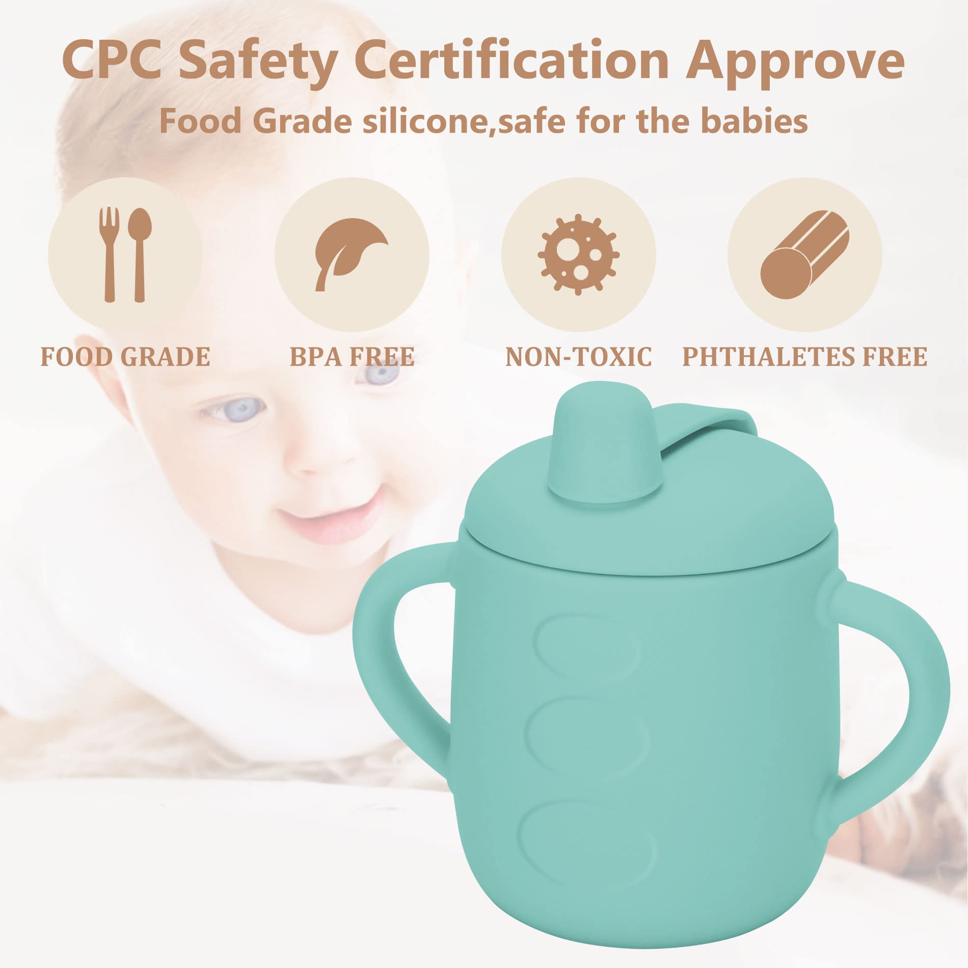 Adocham 100% Silicone Sippy Cups for Baby,Food Grade Toddler Infant Straw Cup Spill Proof With 2 Handles,BPA Free,6 Months+,5OZ(DarkGreen)