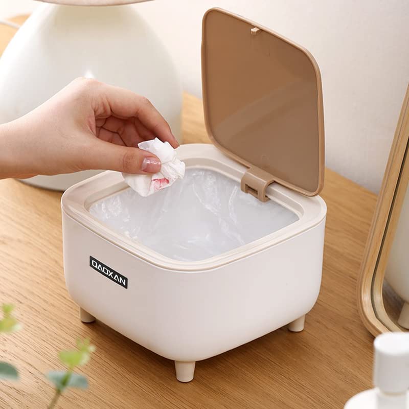 Bedroom Trash Can with Lid,Waste Basket for Bathroom,Kitchen Garbage Can with Push Button, Small Trash Bin,Plastic Rubbish Bin for Office, Living Room, 2.6 Gallon&0.5 Gallon (2 Pieces)