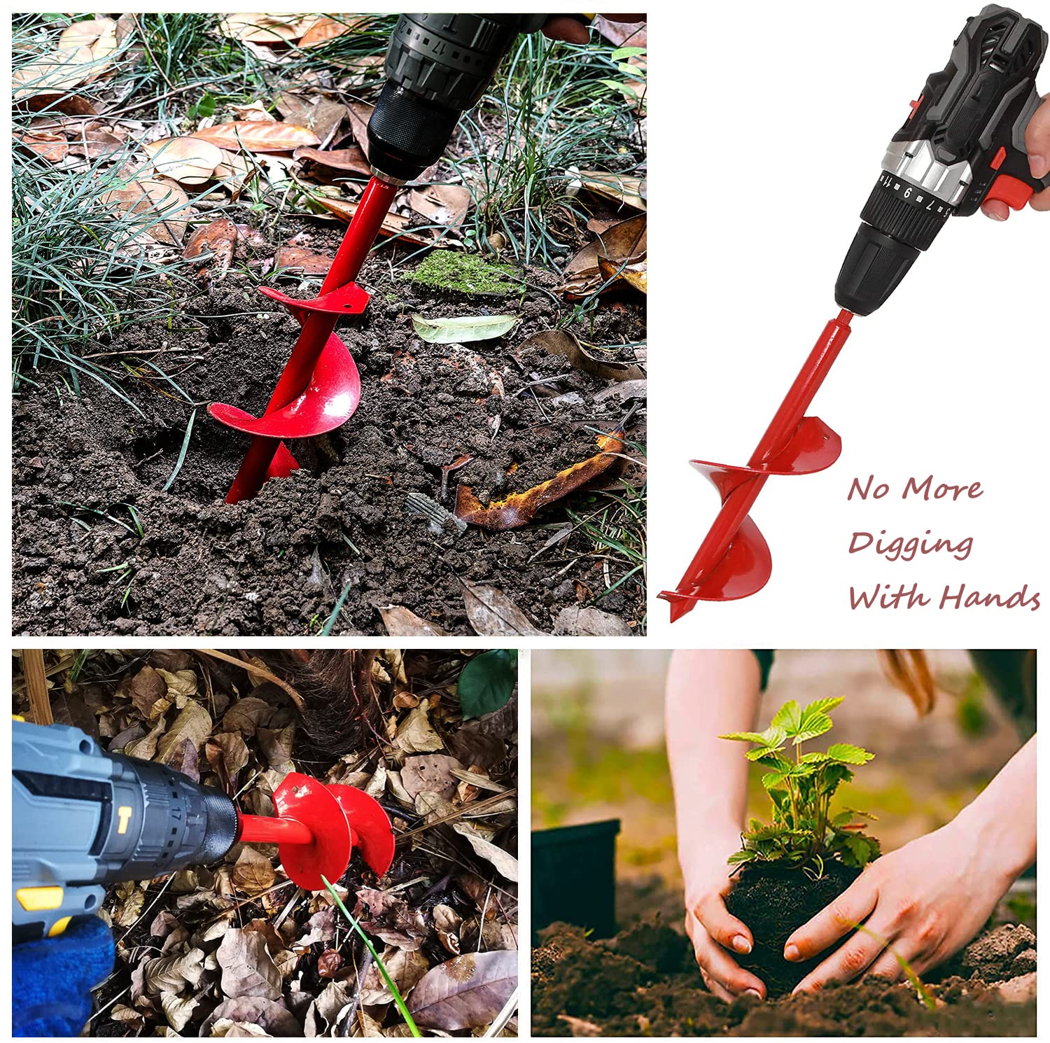 Bit for Planting 1.6"(D) x8.6"(L), Garden Ground Earth Spiral Drill Bit for 3/8" Hex Drive Drill Auger Bulb Planter Drill Bit Post Hole Digger Solid Shaft Heavy Duty Auger Spiral Drill Bit