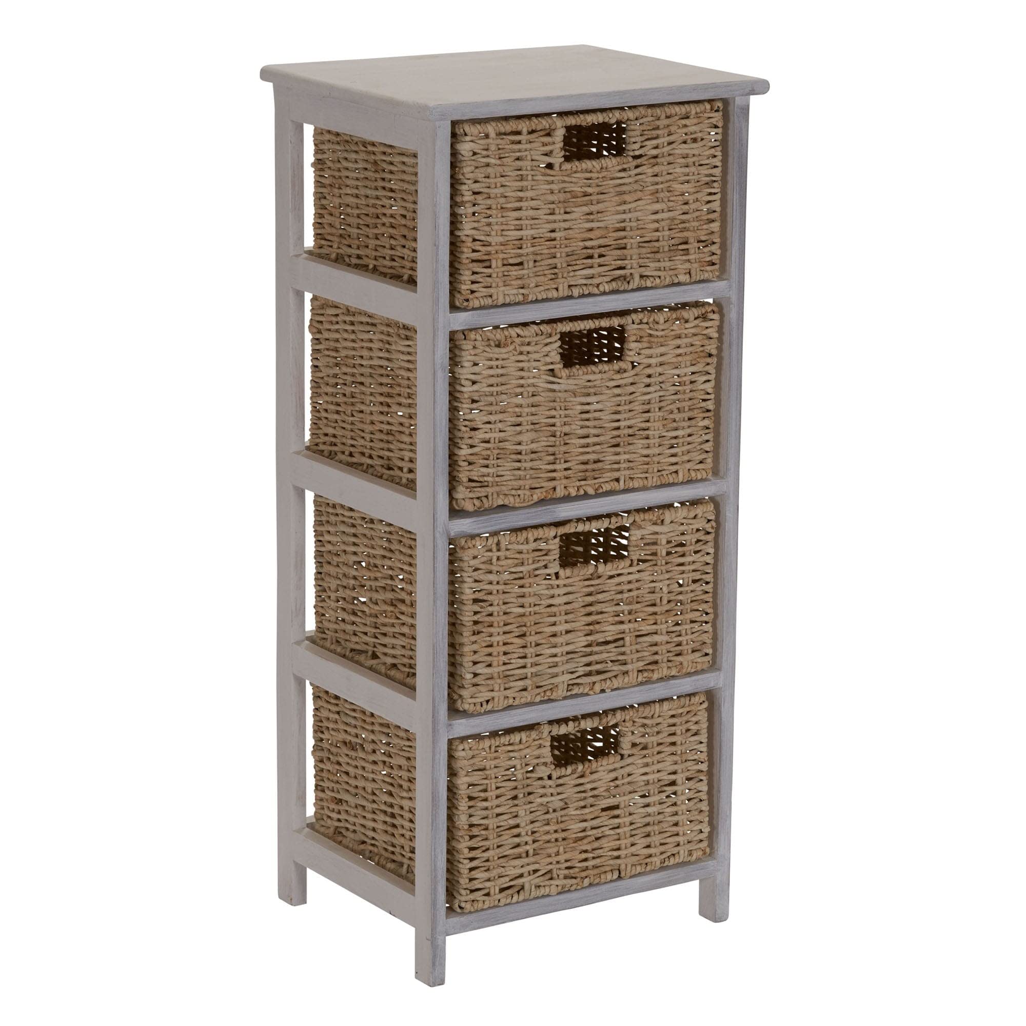 Unknown1 Whitewash 4-Basket Storage Tower Brown Beach Wicker-Rattan Painted