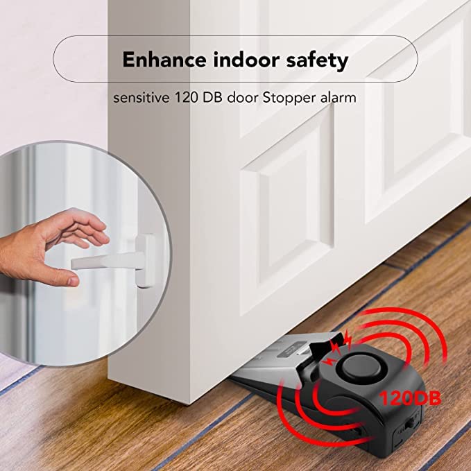 ADONIY Security Door Stopper – with 120dB Alarm, 3 Sensitivity Levels, Portable, No Installation Required, for Hotel, Dorms, Airbnb, Hostel, Home and Apartment (Pack of 2)
