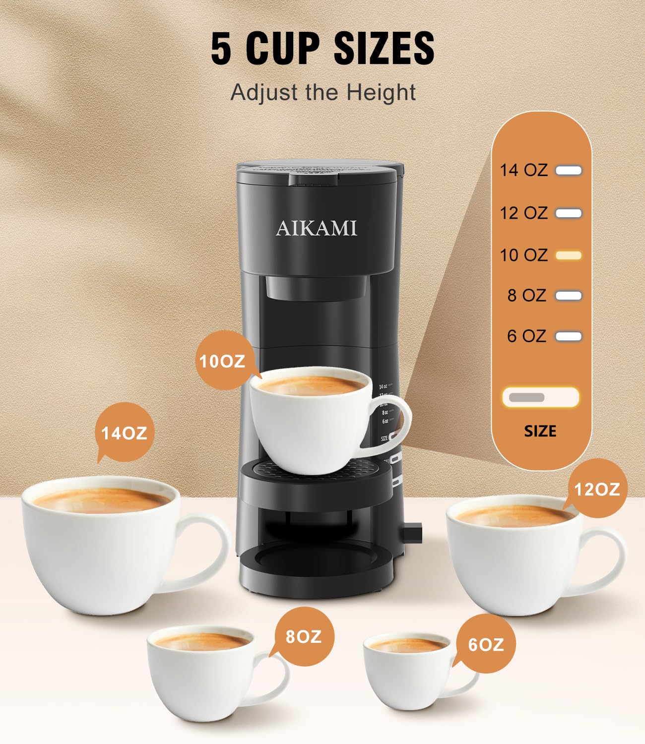 AIKAMI Single Serve Coffee Maker for K Cup & Ground Coffee with Milk Frother, 6 to 14 Oz Brew Sizes, Auto-Off Coffee Machine with Water Reservoir