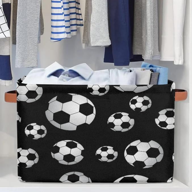 Bardic Soccer Large Foldable Storage Baskets with Handles, Ball Fabric Collapsible Storage Bin Organizer Bag for Girls Storage Toy Home Pet Closets Offices Bedrooms