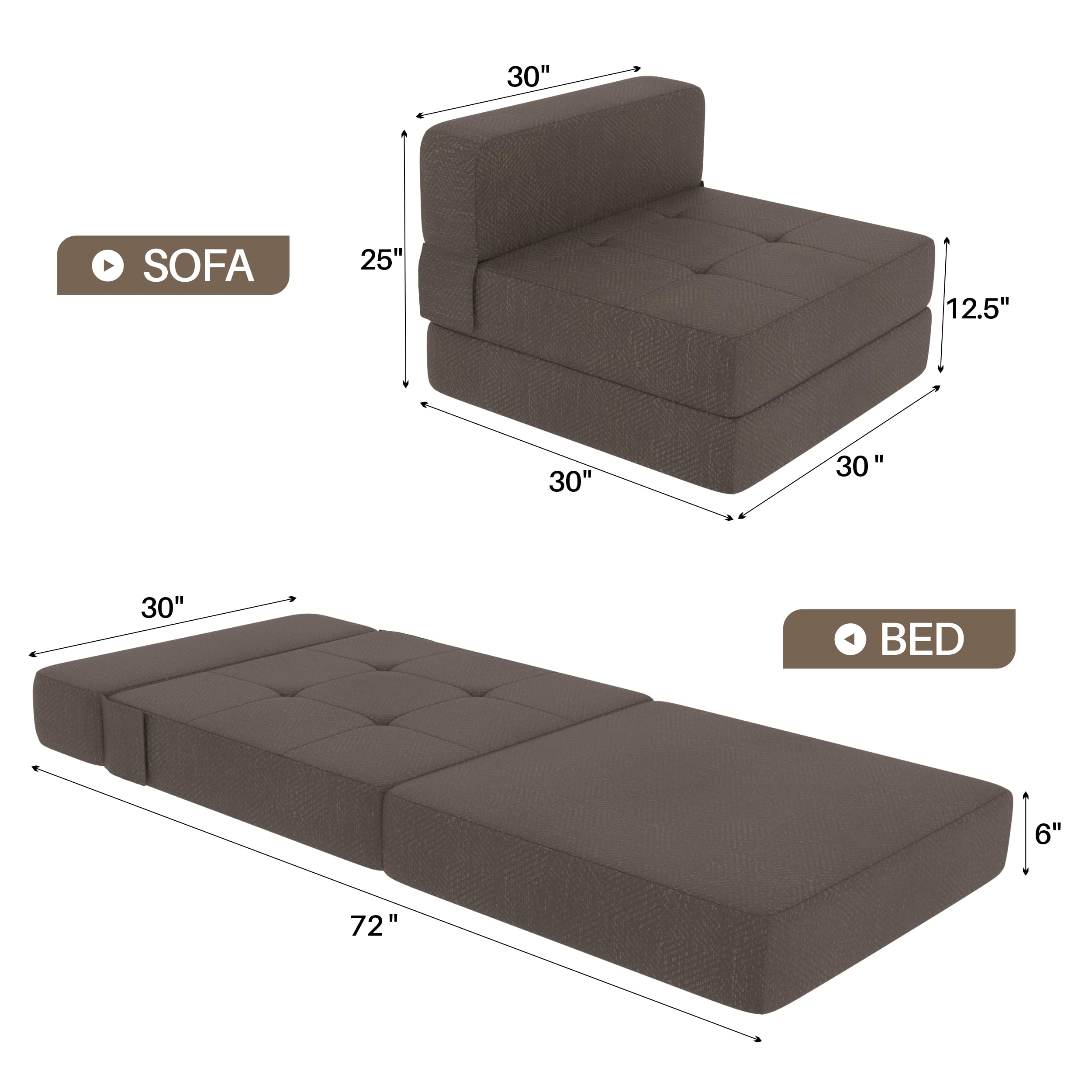 Youmumeub Convertible Sofa Bed, Floor Futon Sofa Bed with Memory Foam for Living Room & Apartment, Linen Fabric, Dark Gray