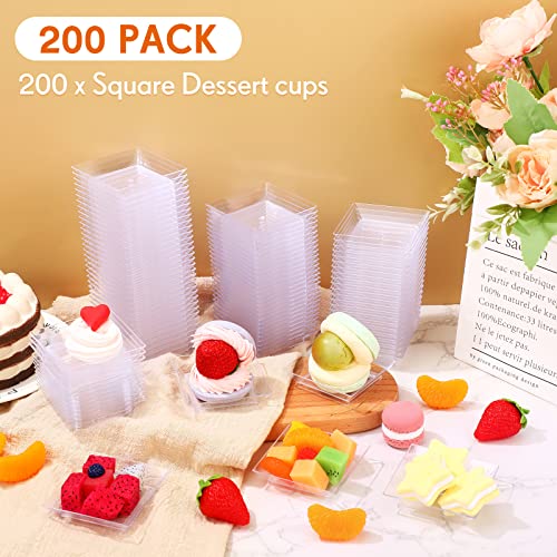 Gandeer 200 Pieces Mini Square Dessert Plates 2.5 x 2.5 Inch Disposable Appetizer Plates Small Clear Plastic Plates for Dessert Salad Appetizer Sauces Tastings Cake Wedding Party Serving