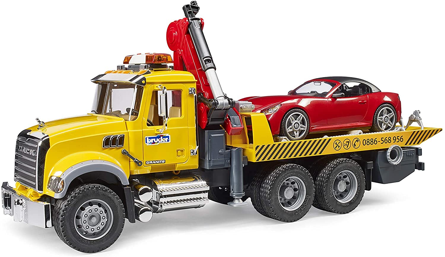 Bruder - Mack Granite Tow Truck with Bruder Roadster (02829) - For Ages (4) and Up - Compatible with bworld Figures