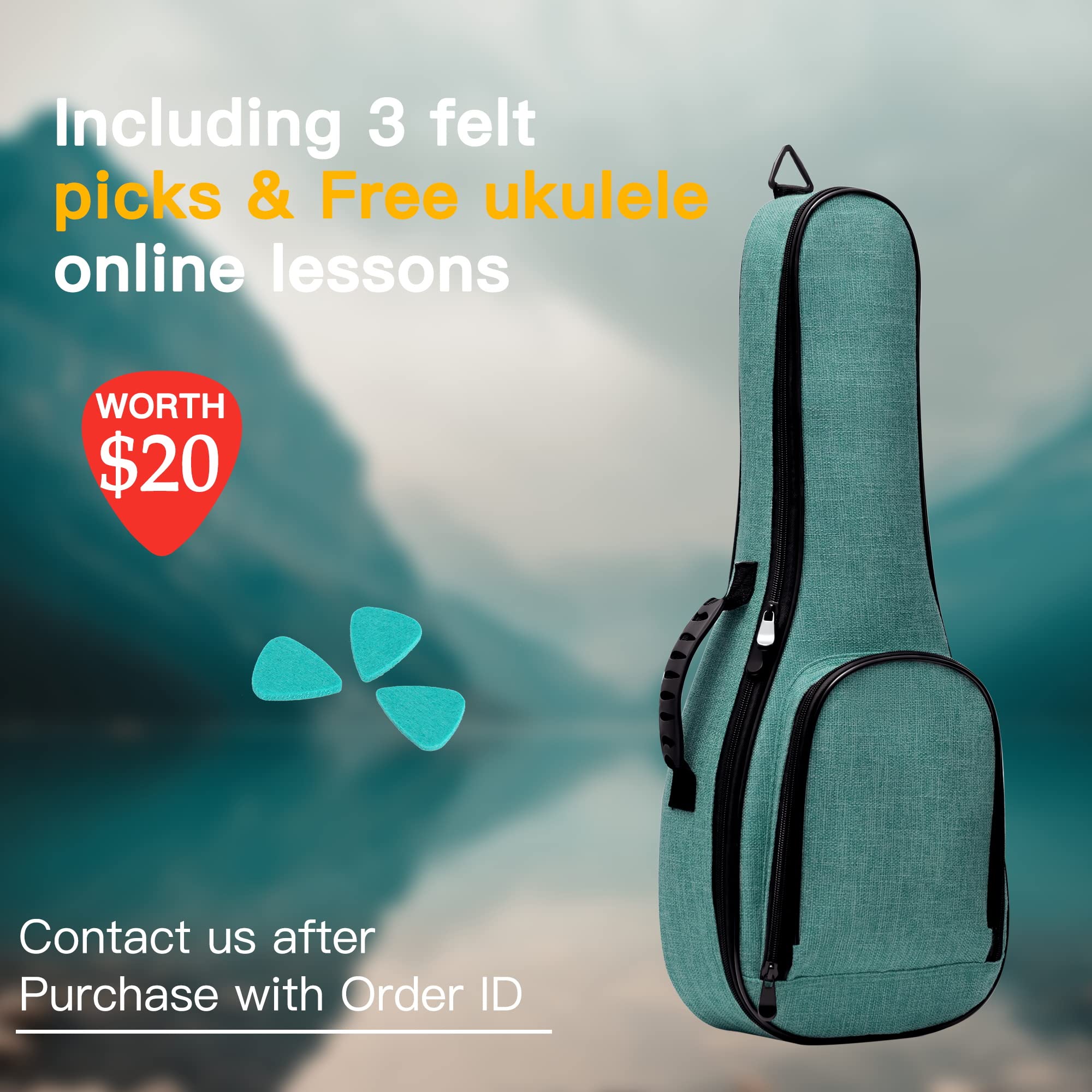 Deviser 21 Inch Ukulele Case 0.5 Inch Padded Sponge wrinkleproof linen fabric ukelele case Soprano ukulele gig bag with 3 Felt picks Sea Blue