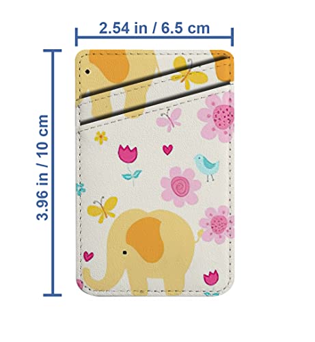 Diascia Pack of 2 - Cellphone Stick on Leather Cardholder ( Colorful Elephants Flowers Butterflies Birds Pattern Pattern ) ID Credit Card Pouch Wallet Pocket Sleeve