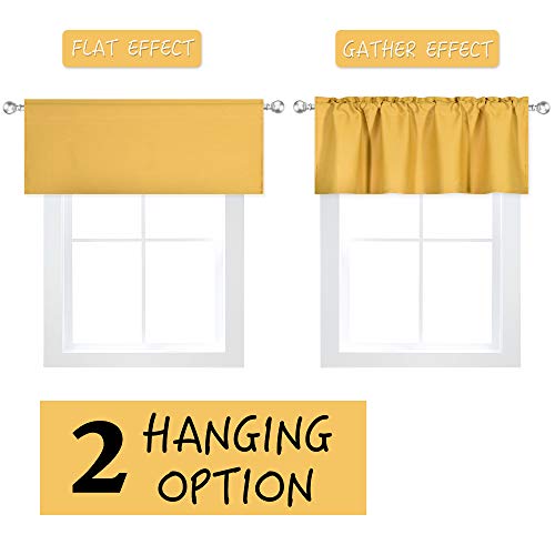 DECOVSUN Gold Yellow Valance for Windows Solid Thermal Insulated Blackout Rod Pocket Curtain Toppers Valance for Bathroom Living Room 42x18 Inch 1 Panel