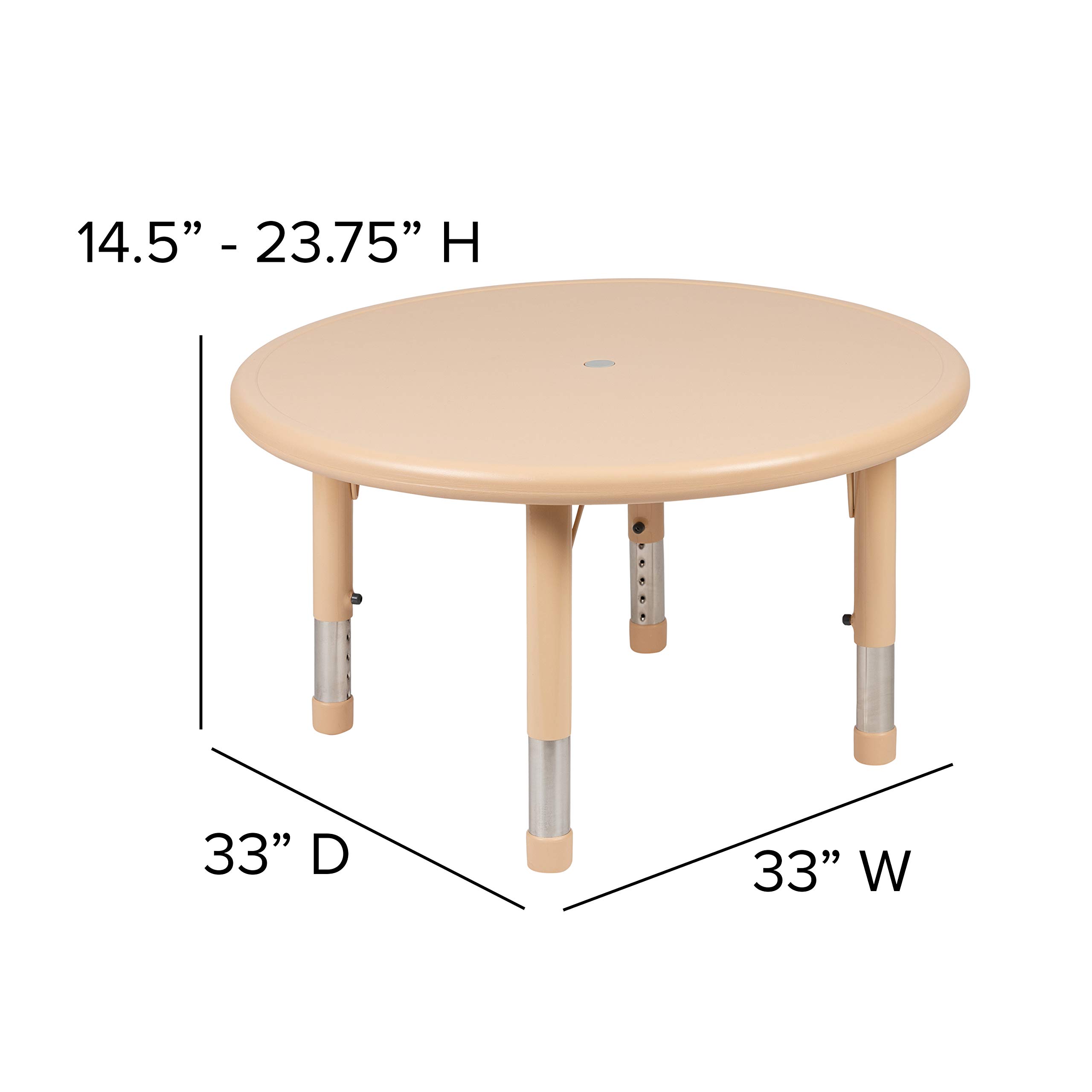 BizChair 33" Round Natural Plastic Height Adjustable Activity Table - School Table for 4