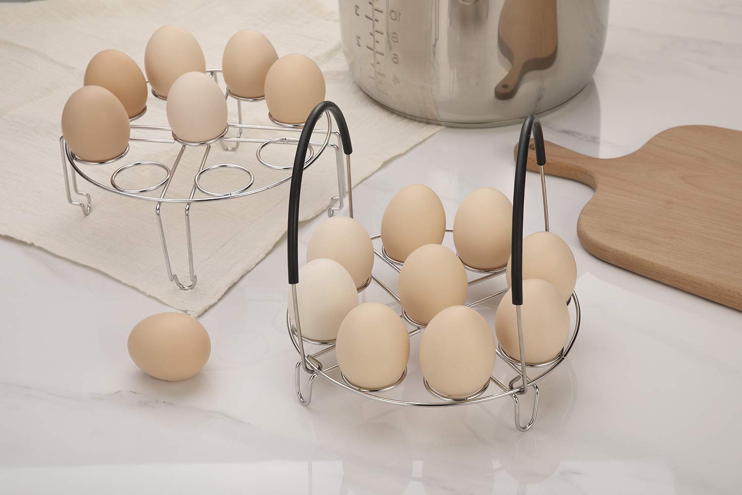 Aozita Multipurpose Stackable Egg Steamer Rack Trivet with Heat Resistant Silicone Handles Compatible for Instant Pot Accessories 6 Qt/8 Qt - 18 Egg Cooking Rack for Pressure Cooker Accessories