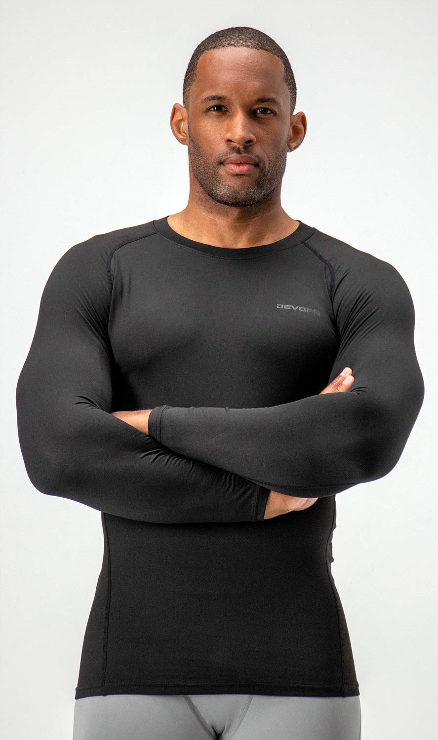 DEVOPS 2 Pack Men's Thermal Long Sleeve Compression Shirts (Large, Black/Red)