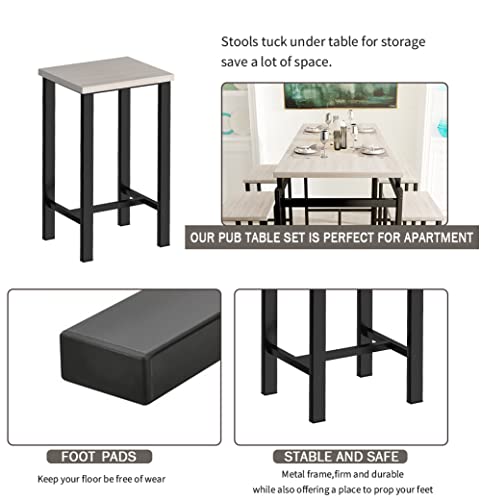 Dining Table Set for 4, 5 Pieces Kitchen Table and Chairs for Small Spaces, Bar Table and Chairs Set, Person Counter Height Table Set with 4 Chairs for Pub Restaurant Dinner Breakfast(Oak)