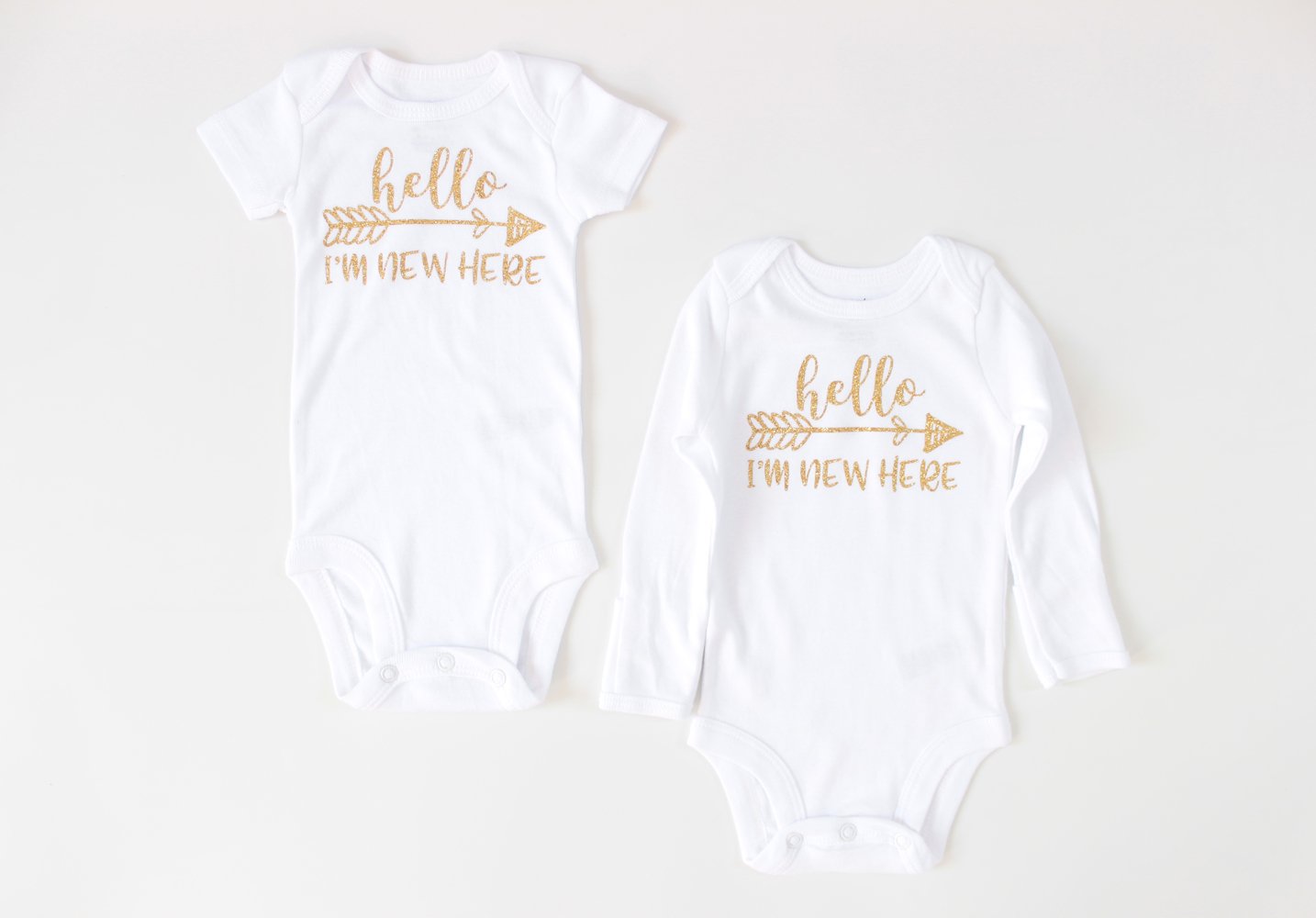 LilPinkGoose Newborn Baby Girl Coming Home Outfit Hello I am New here Bodysuits 3pcs (Newborn, Peach Long Sleeve)